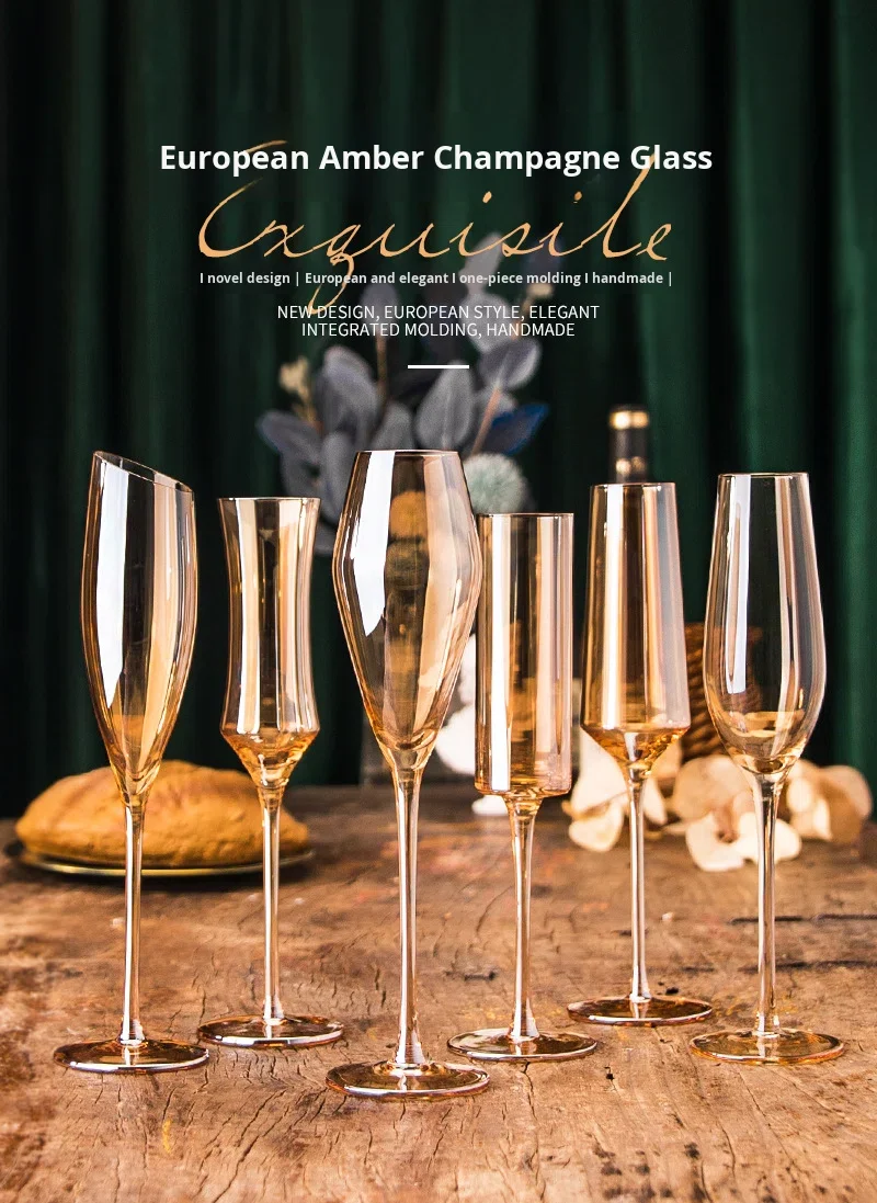 Light Luxury Crystal Glass Pint Goblets Amber Modern Design Hand Blown ...