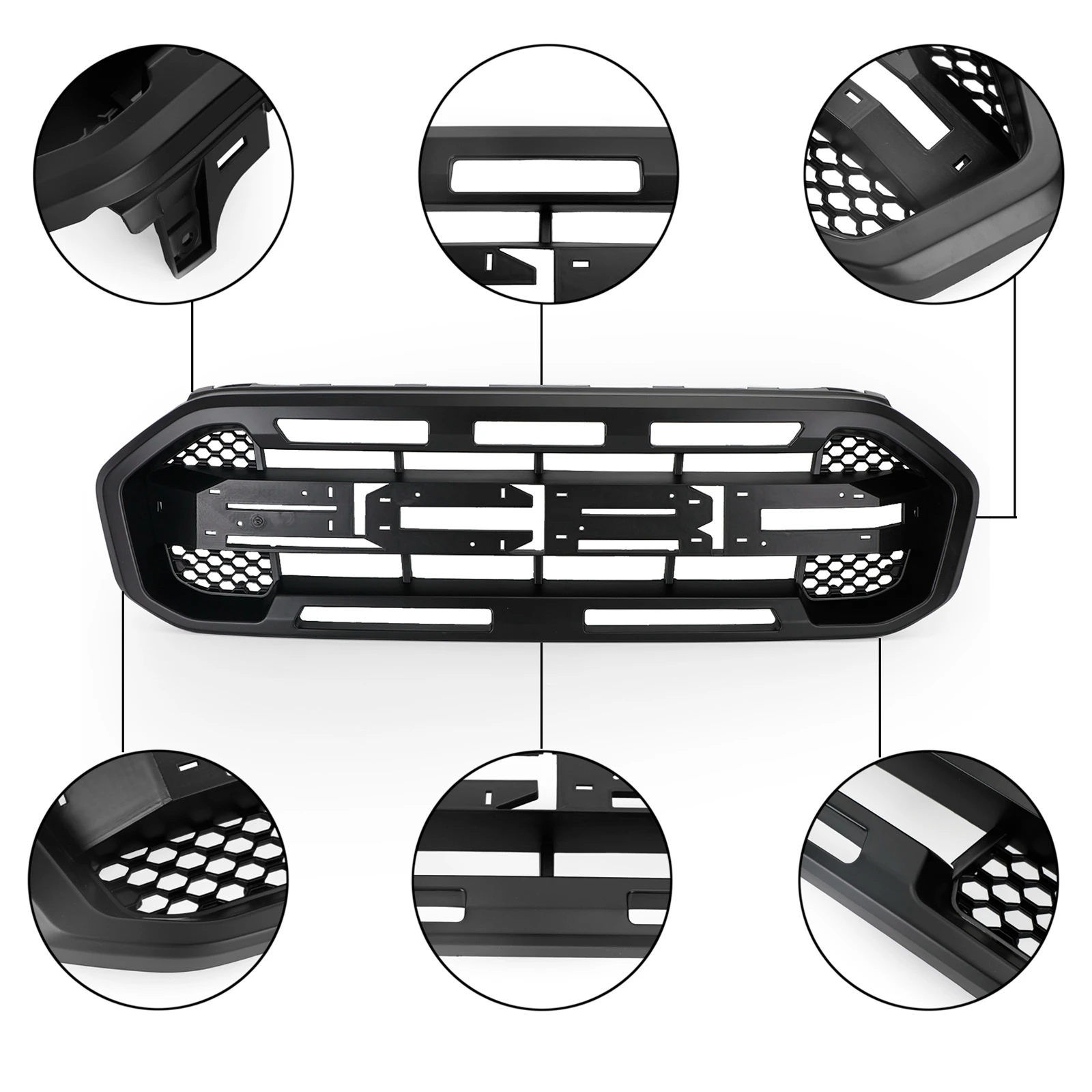 Black Raptor Style Front Bumper Grille Grill For Ford Ranger 2019 2020 ...