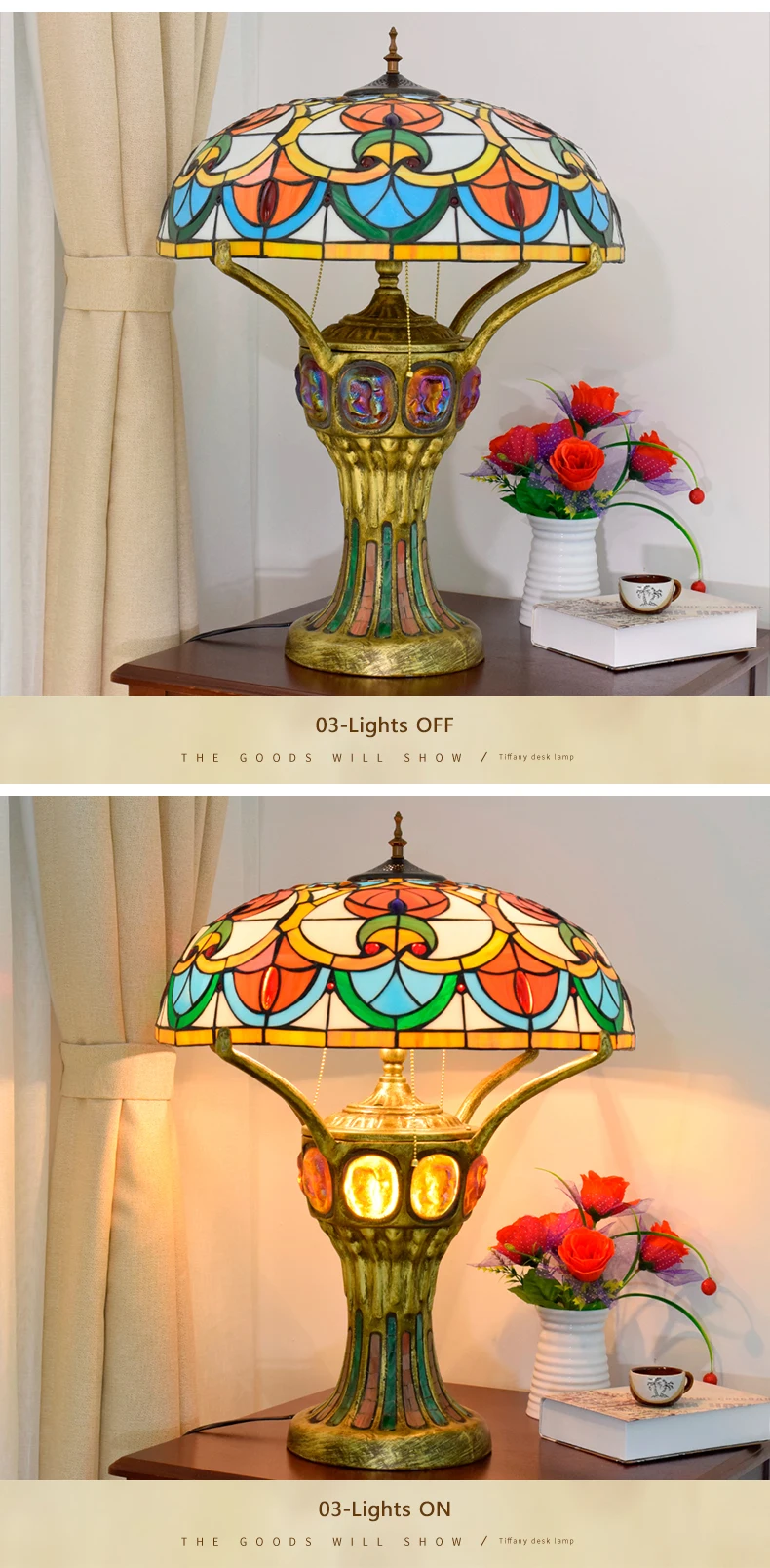 Tiffany Lamps Stained Glass Tall Shade Table Lighting Style 20 Inch ...