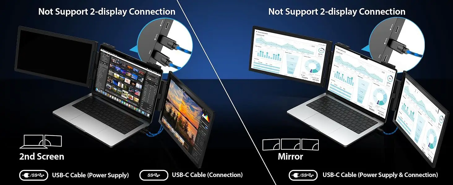 14-Inch Dual Screen Portable IPS Laptop Monitor Foldable Peripheral ...