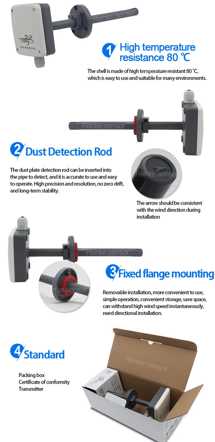 Modbus Air Duct Sensor / Airflow Velocity Sensor Transmitter - Buy ...