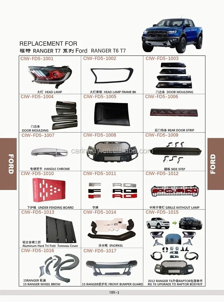 Wholesales 4x4 Body Kit Upgrade Ranger T7 To T8 Car Accessories Front ...