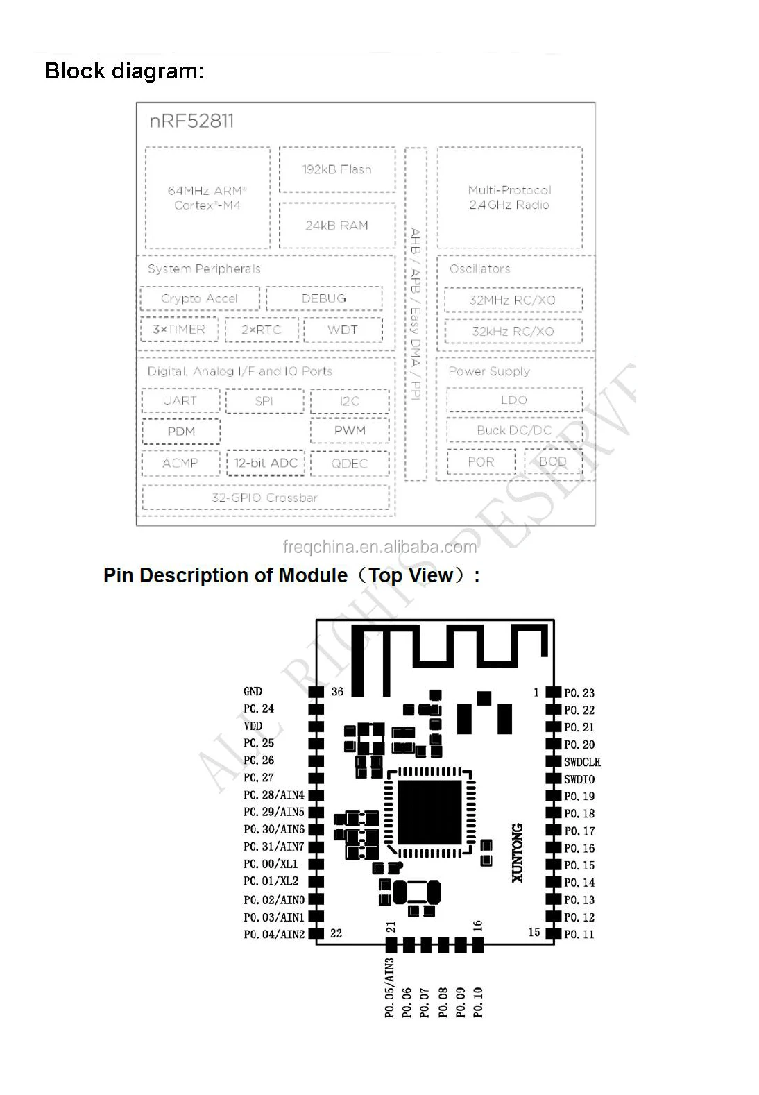 AOA AOD nRF52811 IPX antenna module ble 5.1 module long range PTR9611 ...