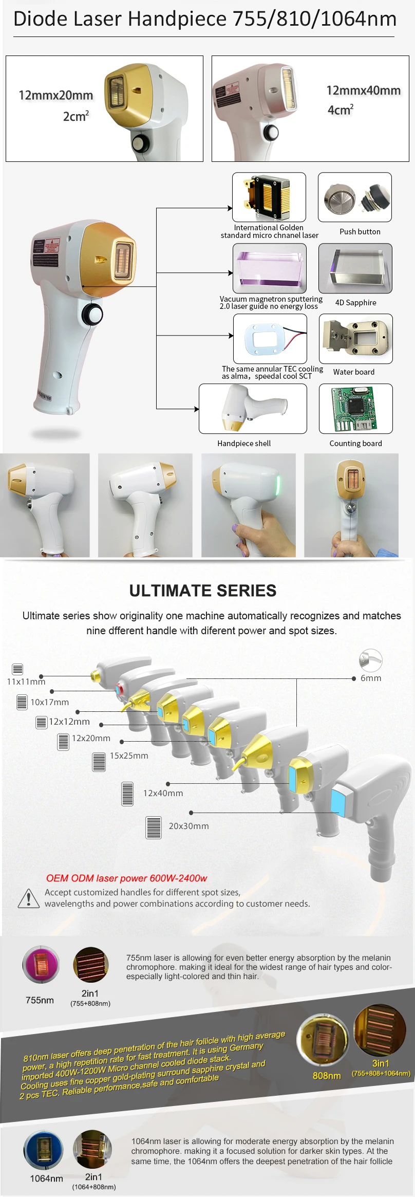 808 Ice Platinum Triple Wave Diodo 755 810 1064 Nm Diode Laser 808nm ...