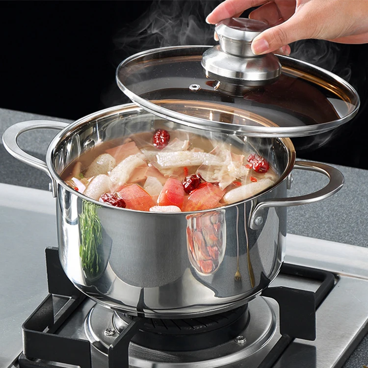 Stainless Steel Casserole Induction Pot Set Cuisine Visible Glass Lids ...