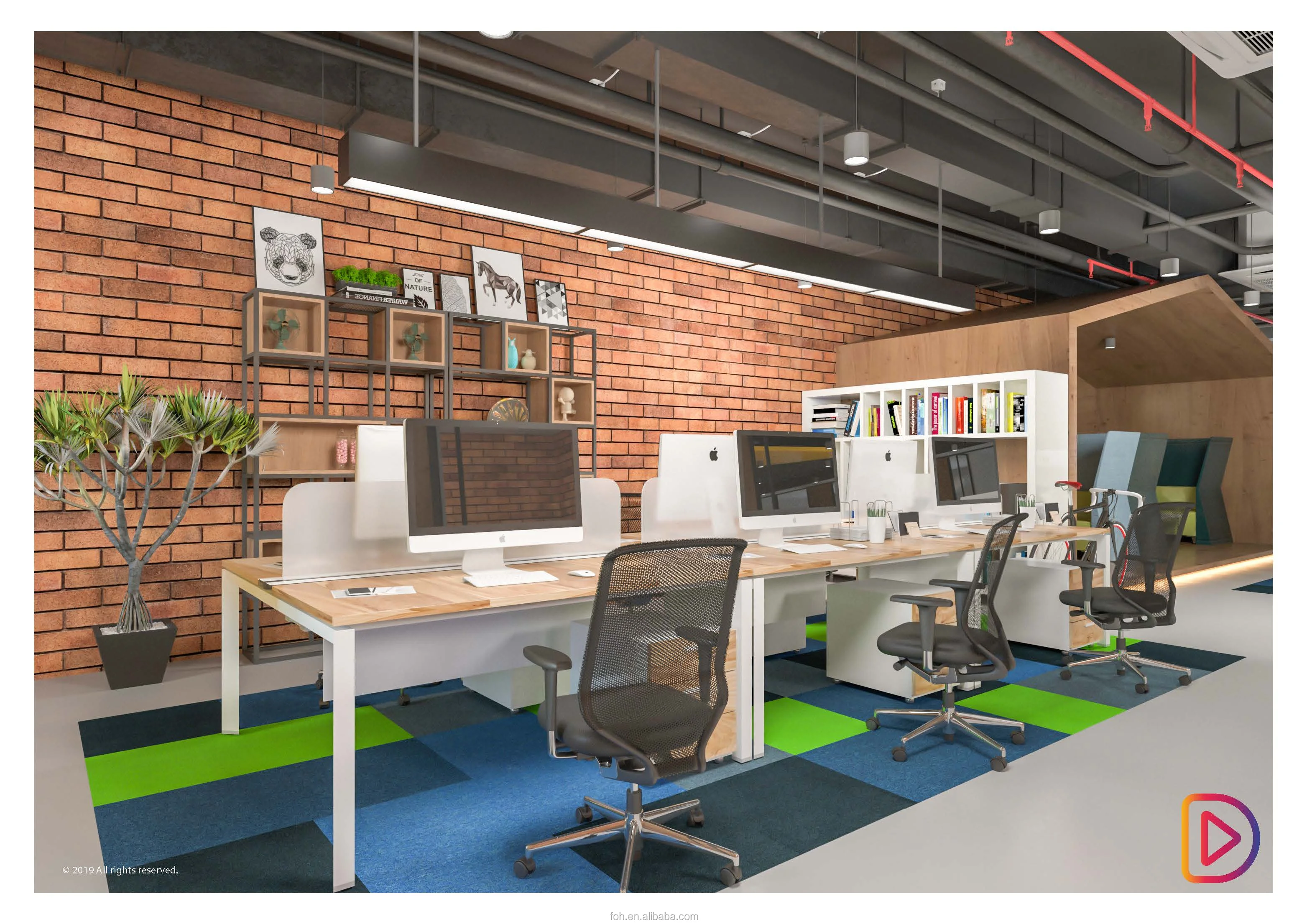 High End Coworking Office Cluster Workstations Cubicle Desk Table Furniture
