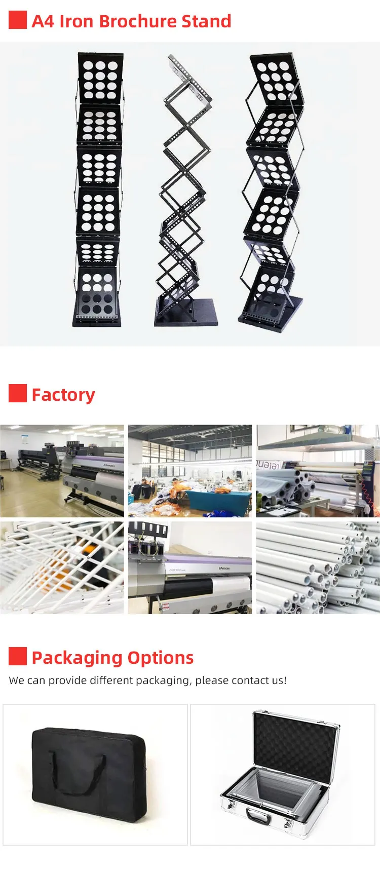 Foldable Aluminum/iron Magazine Catalog Holder A4 Brochure Rack Stands