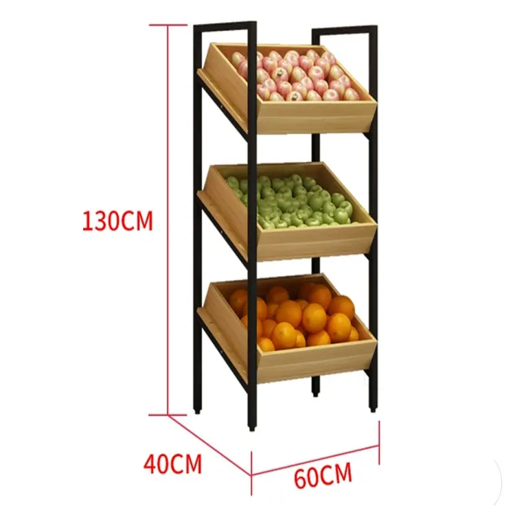 Tmj-2538 Custom Supermarket Wall Mounted Wood Metal Fruit Vegetable ...