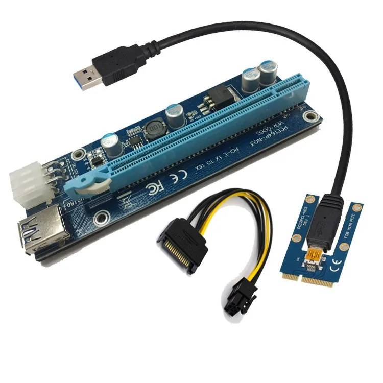 Pci Express Pci-e 1x To 16x Riser Card Extender + Usb 3.0 / 15pin Sata ...