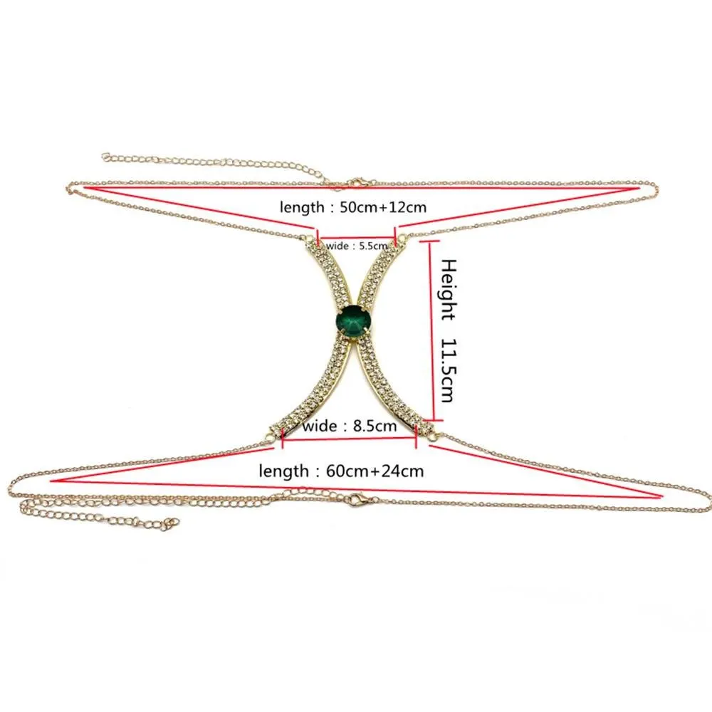 Trendy Green Crystal Rhinestone Chest Bracket Chain Sexy Round Coin ...
