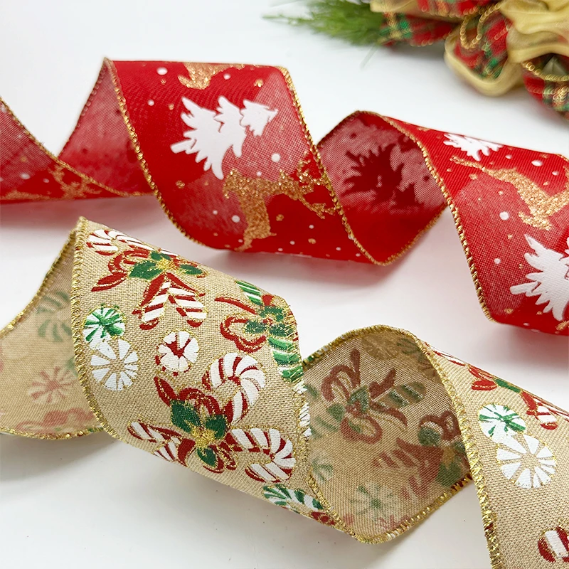 New Design Sustainable Print Wire Edge Ribbon Christmas Decor Element ...