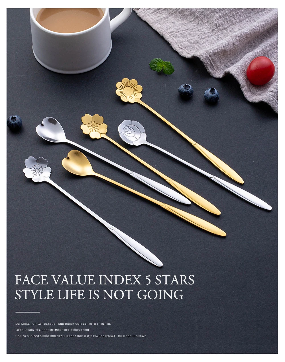 Tea Coffee Mixing Spoon Gold Spoon Long Handle Dessert Stainless Steel ...