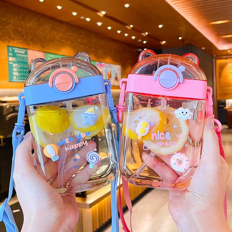 Newest Bpa Free Cute Cartoon Water Bottles Plastic Children's Straw Cup Girl 470ml Portable ...