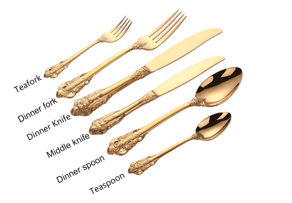 Baroque Style Royal Stainless Steel Flatware Set for Weddings