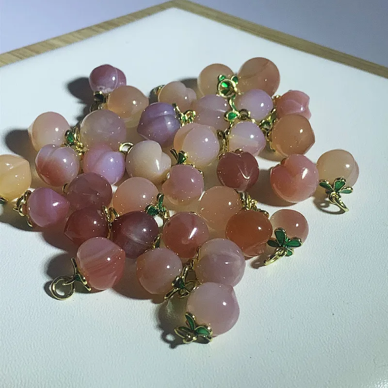 Gold Plated Natural Crimson Salt Source Agate Peach Pendant and Crystal ...