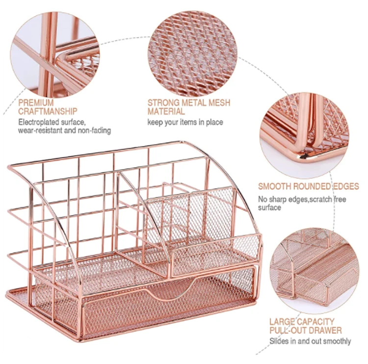 Rose Gold Metal Desk Organizer - Tidy up Your Workspace