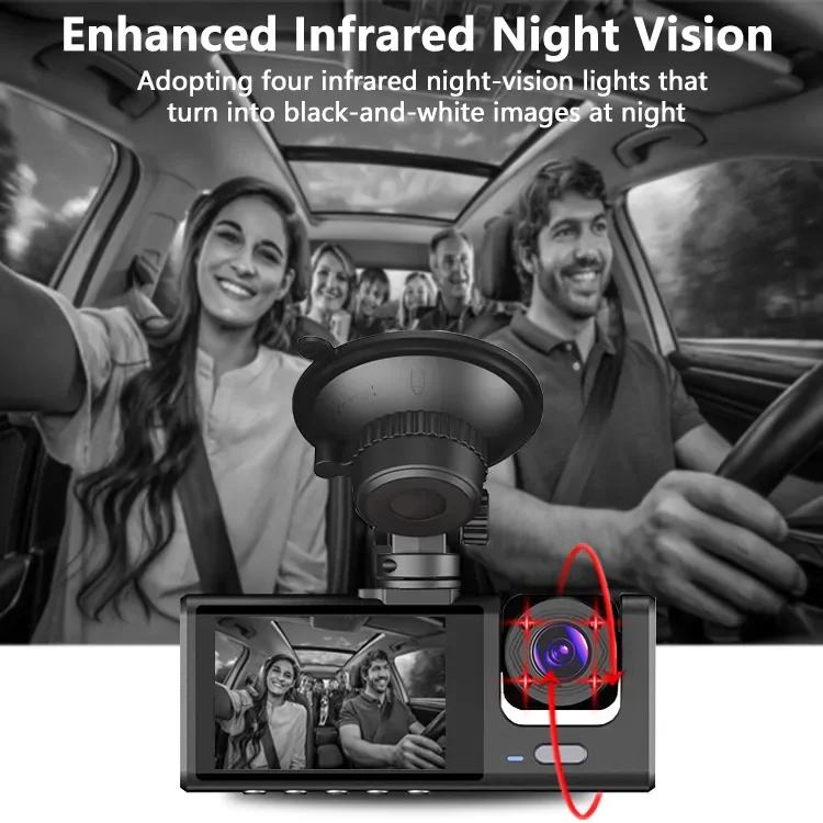 130 Degree Wide Angle HD 1080P Car DVR Three Lens Dash Cam with Black ...