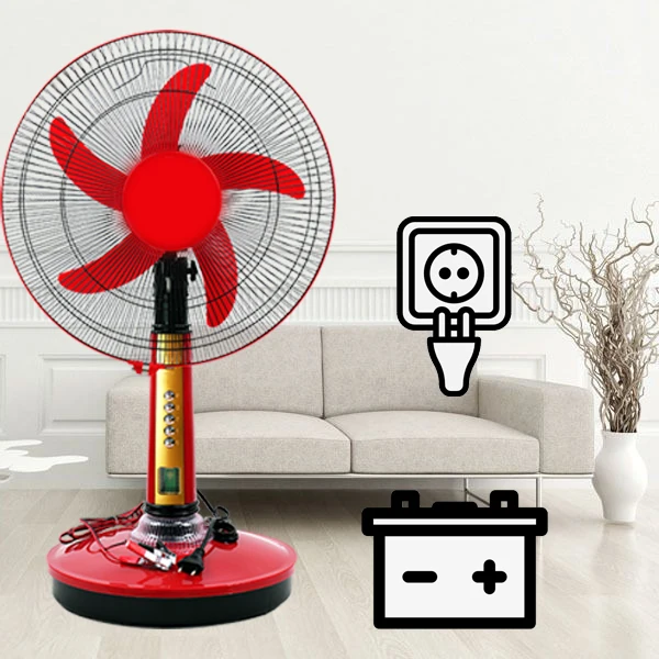 AC/DC Table Fan with LED Light and USB Charging - 16-inch