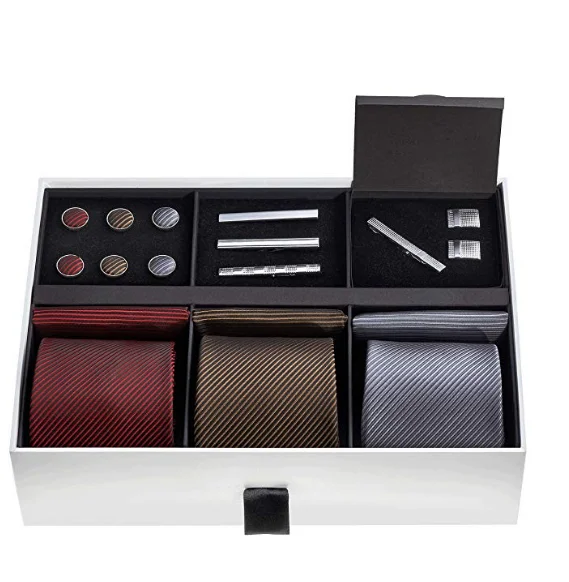 Men Gift Tie Set Silky Necktie Pocket Squares Tie Clips Cufflinks ...