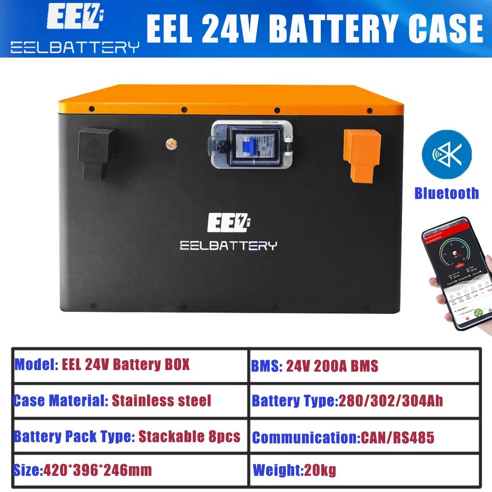 EEL 24V Lifepo4 Battery DIY Case with JK 200A BMS for Solar