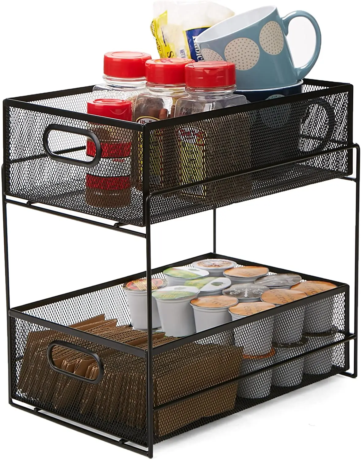 2 Tier Metal Mesh Storage Baskets Rack Organizer Home Office Kitchen ...