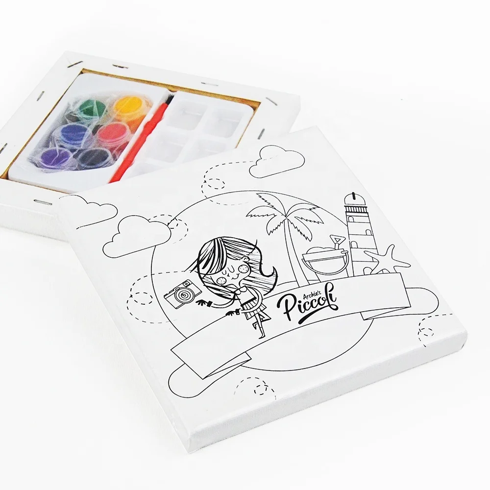 6'X6' Pre-Printed Kids DIY Painting Canvas Set with Paints