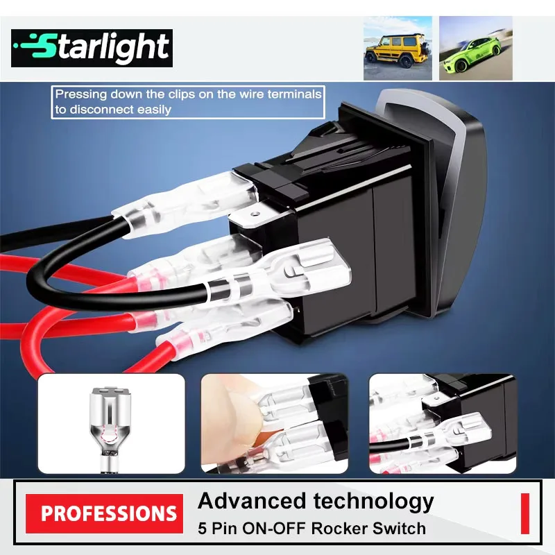 5-Pin SPST Rocker Switch Kit with Jumper Wires 20A/12V & 10A/24V ...