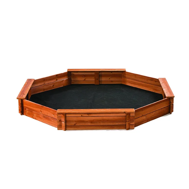 Wooden Octagonal Sand Box Seat Boards Eco-friendly Cover & Ground Liner ...