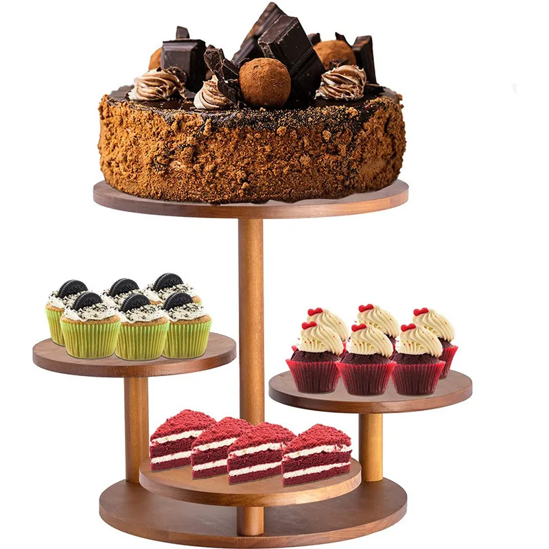 4 Tier Round Wooden Shelf Cake Wedding Birthday Dessert Shelf Wooden ...