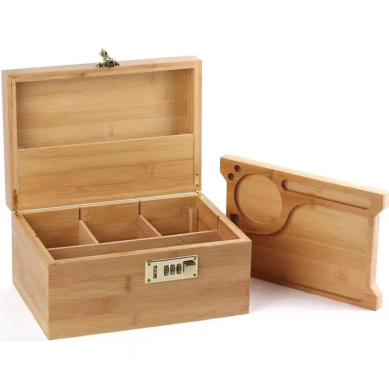 Bamboo Smoking Stash Box with Rolling Tray - Premium Storage