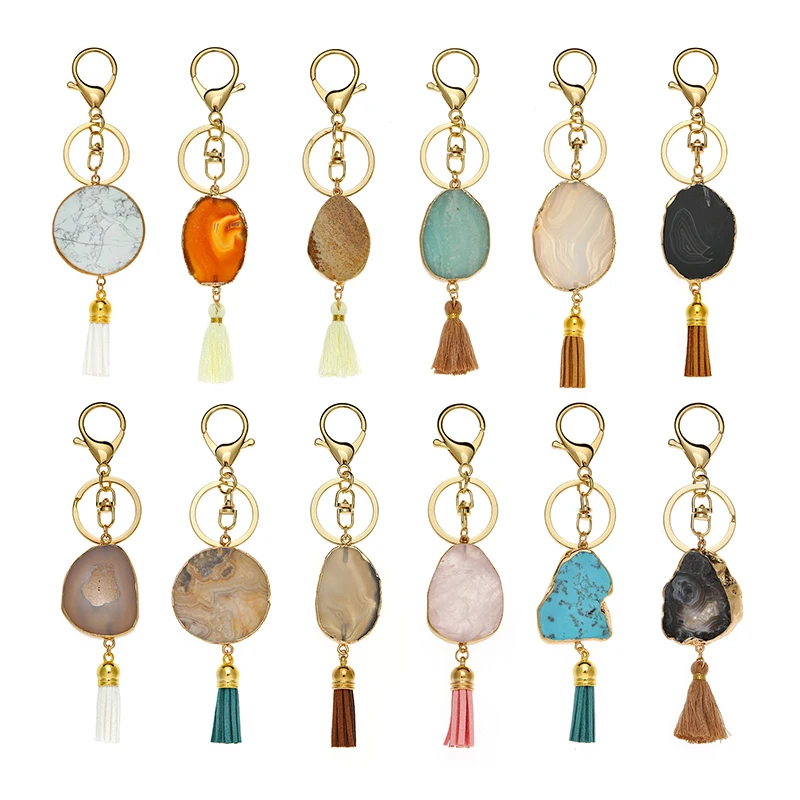 Custom Gemstone Keychain Jewelry - Natural Stone Key Rings
