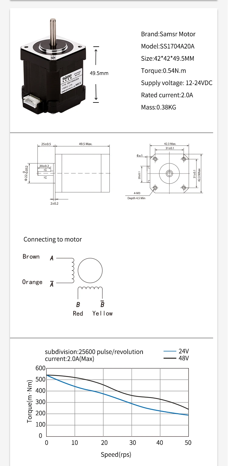 Samsr Nema 17 Hybrid 2-phase Stepper Motor For Automation Oem