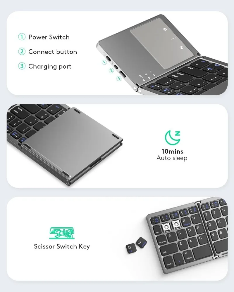 B033 CE FCC RoHs 64 Keys Bluetooth Folding Keyboard With Touchpad ...