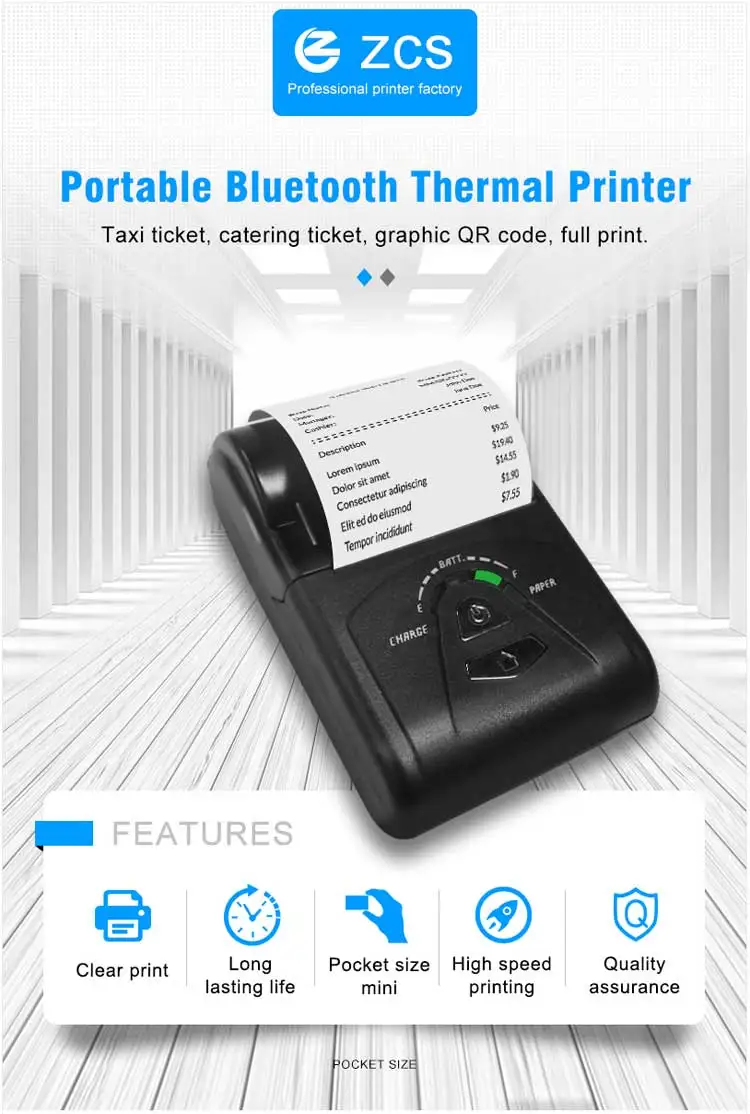 Zcs05 Wireless Receipt Usb Bluetooth Printer - Buy Wireless Receipt Usb ...