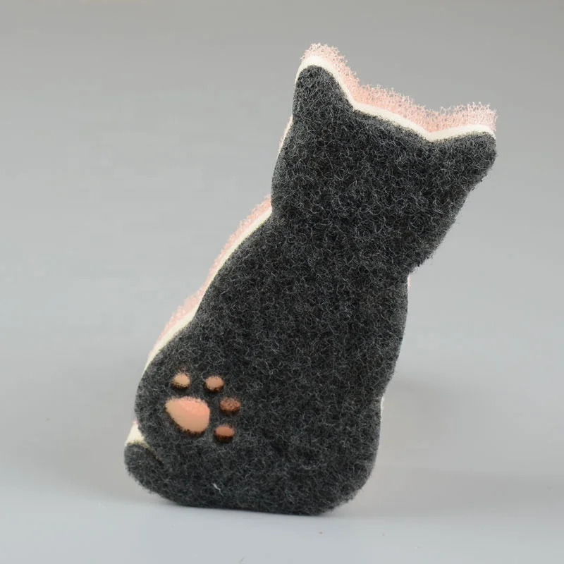 Cat Shape Kitchen Cleaning Sponge With Scouring Pad For Household ...