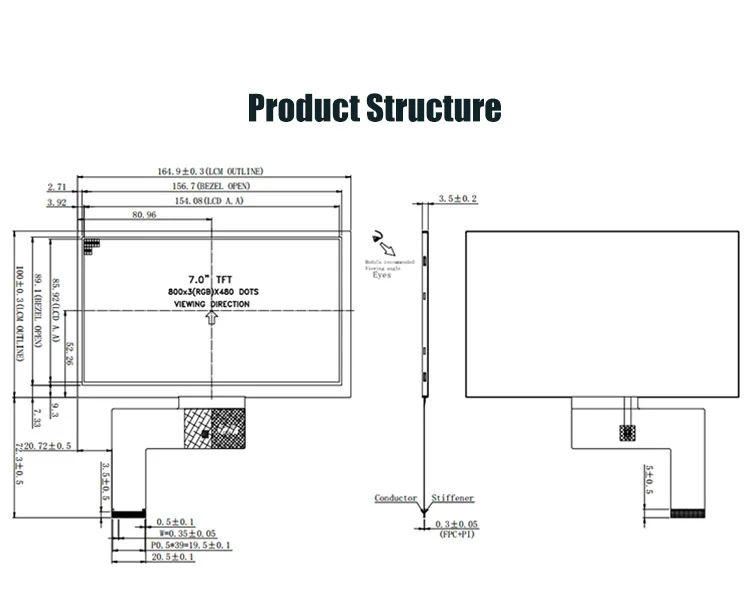 7 Inch TFT LCD Touch Display Panels with LVDS I2C Interface