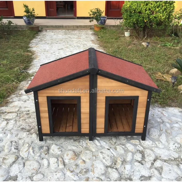 SDD012L Gabled Roof Wood Rustic Dog House - All Seasons