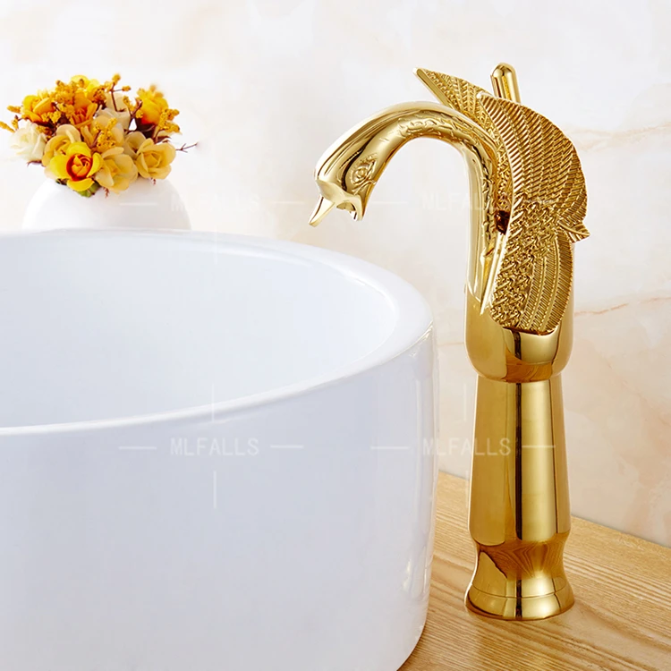 Grifo De Lavabo De Cuello De Cisne Dorado Ti-pvd De Diseño De Baño De ...