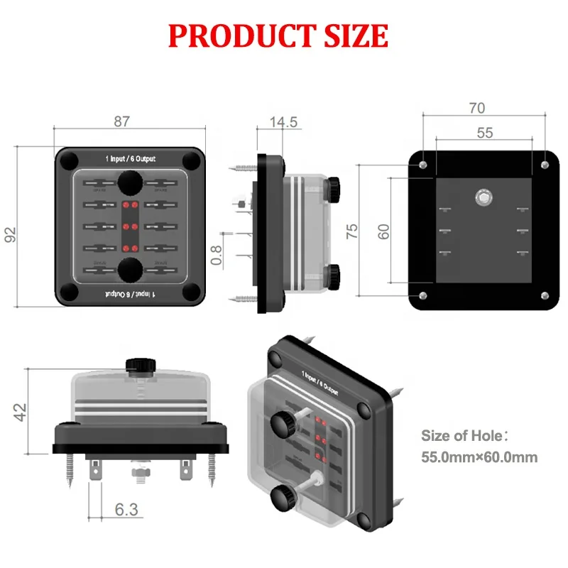 1 Input 6 Output 8 Way Fuse Box With Ip65 Waterproof Protection Cover Led Warning Indicator ...