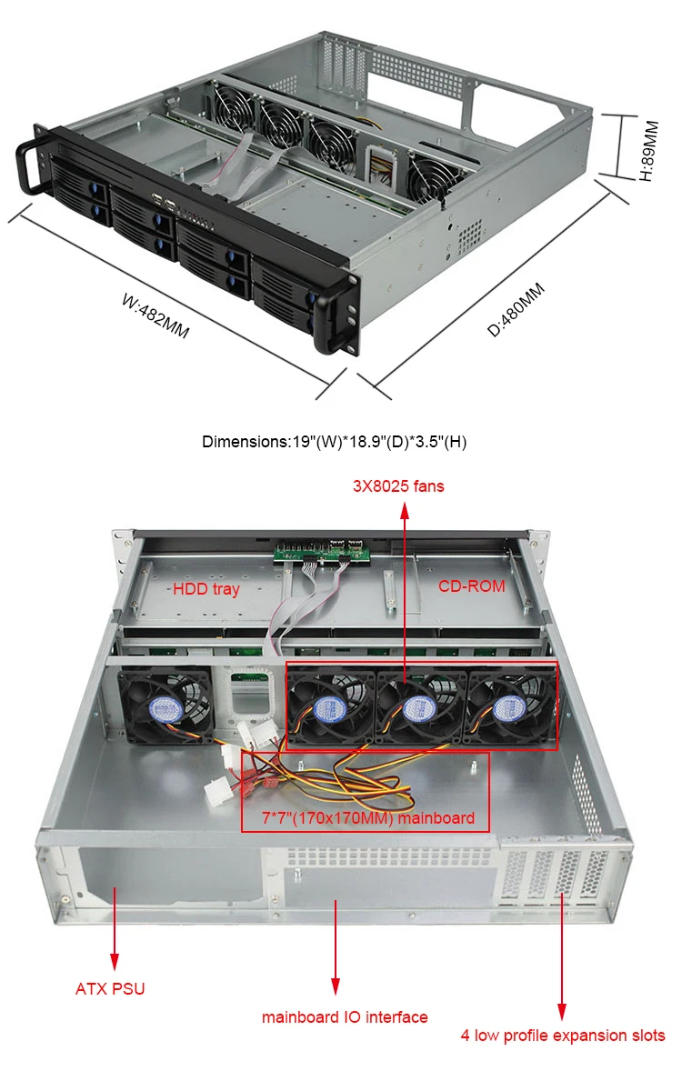 2U Rack Mount Server Chassis - 8 Bay Hot Swap ATX Case