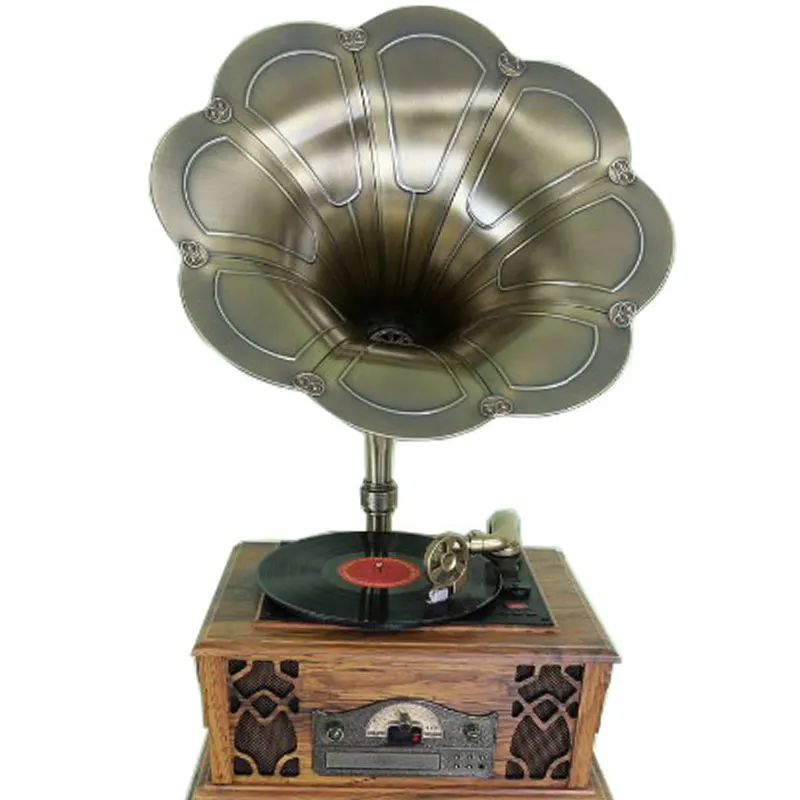 Retro Classic 3-Speed Wooden LP Gramophone USB/CD Player