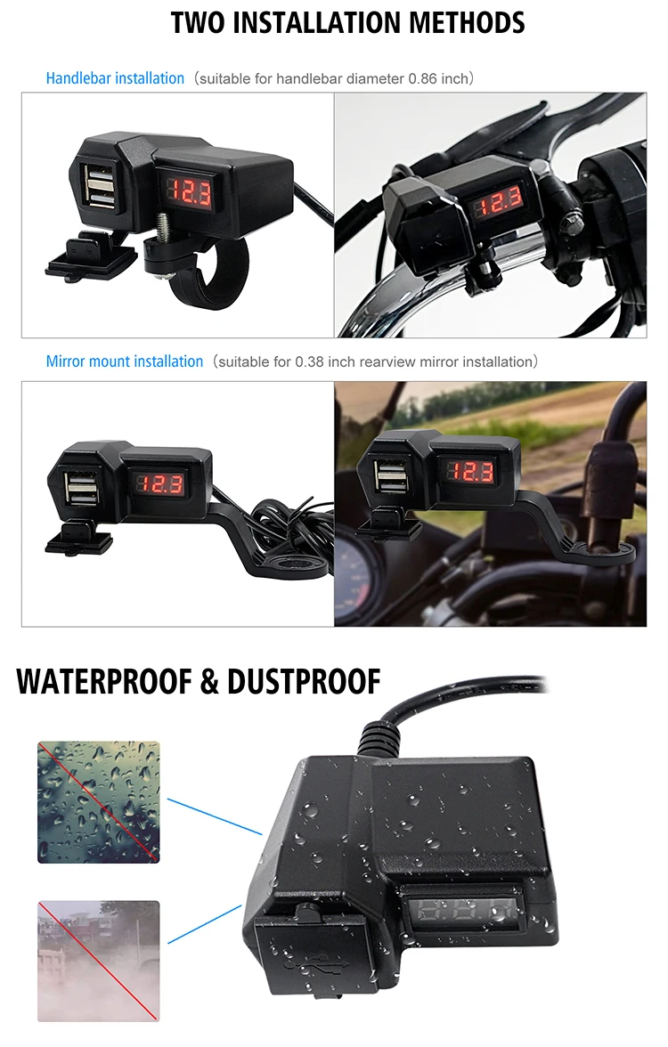 High Quality Waterproof 12v Motorcycle Dual Usb Charger With Voltmeter ...