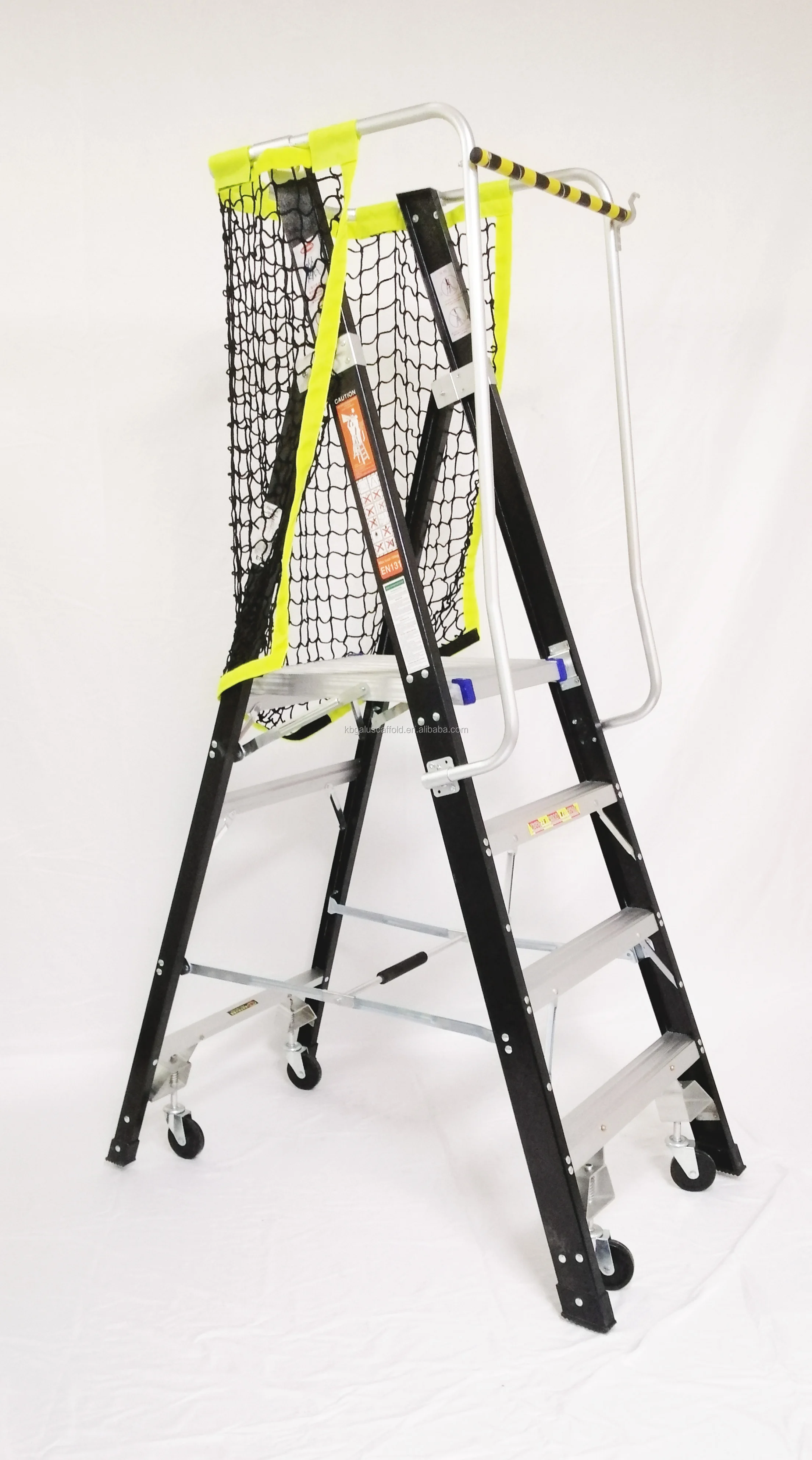 Black Industrial Fiberglass Step 4 Step Platform Ladder with Wheels