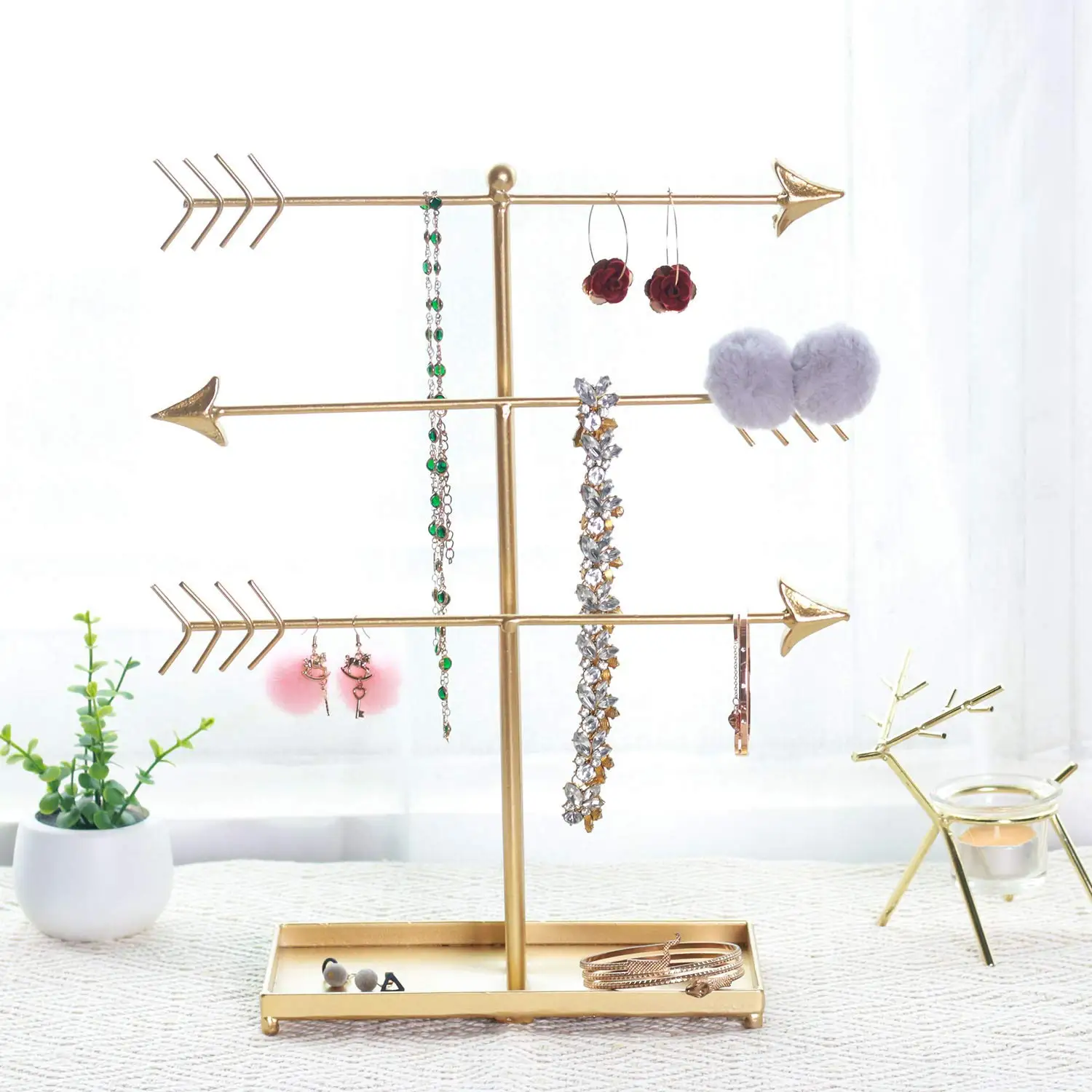 3 Tier Gold Metal Jewelry Organizer Tower Jewelry Display Stand Holder ...