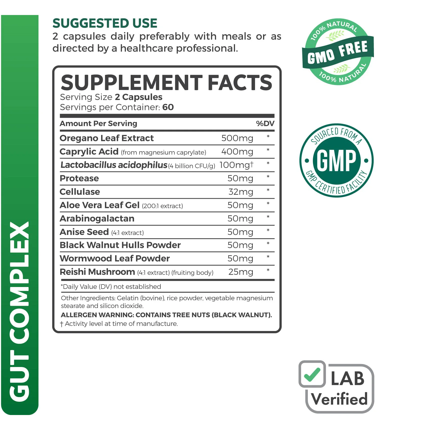 Gut Complex with Caprylic Acid & Oregano Oil & Probiotics