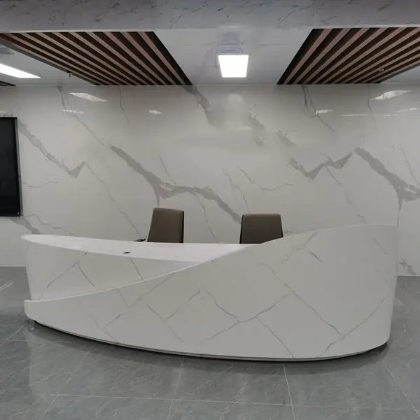 White Calacatta Acrylic Solid Surface Reception Counter