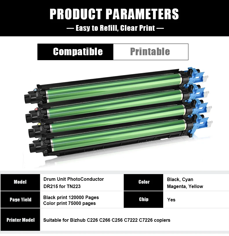 Top Quality Color Compatible Drum Unit Dr215 For Konica Minolta Bizhub C226 C266 C256 C7222 ...
