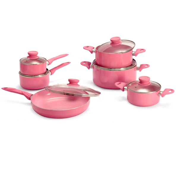MEMORYWINNER Cookware Set - 12PCS Memory Pink Ceramic Coating