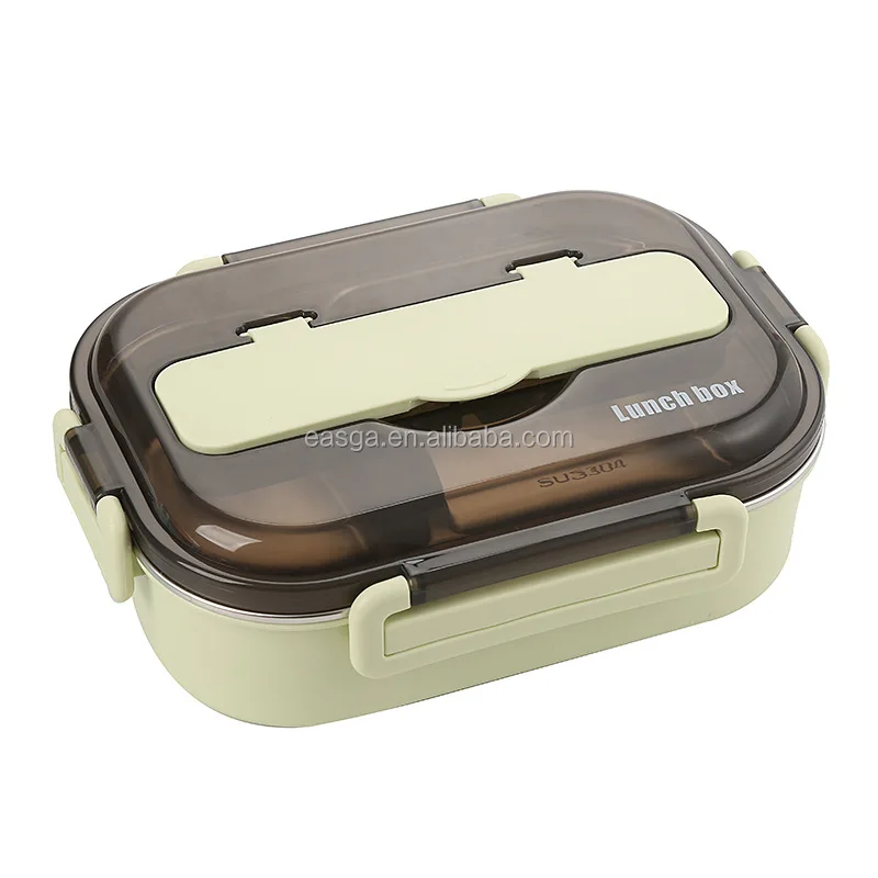 Sus 304 Stainless Steel 4 Compartments Lunch Bento Box With Plastic ...