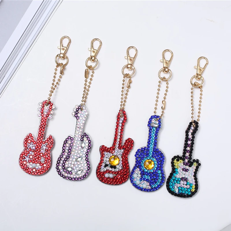 Wholesale 5 Pieces 5d Diy Diamond Painting Keychain Guitar And Bass ...